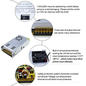 ALITOVE 36V 10A 360W Power Supply Switch Transformer Adapter AC 110V / 220V to DC 36V 10amp Universal Regulated Switching Converter for LED Strip Light CCTV Camera Security System