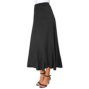 Urban CoCo Women's Vintage Elastic Waist A-Line Long Midi Skirt (2XL, Black)