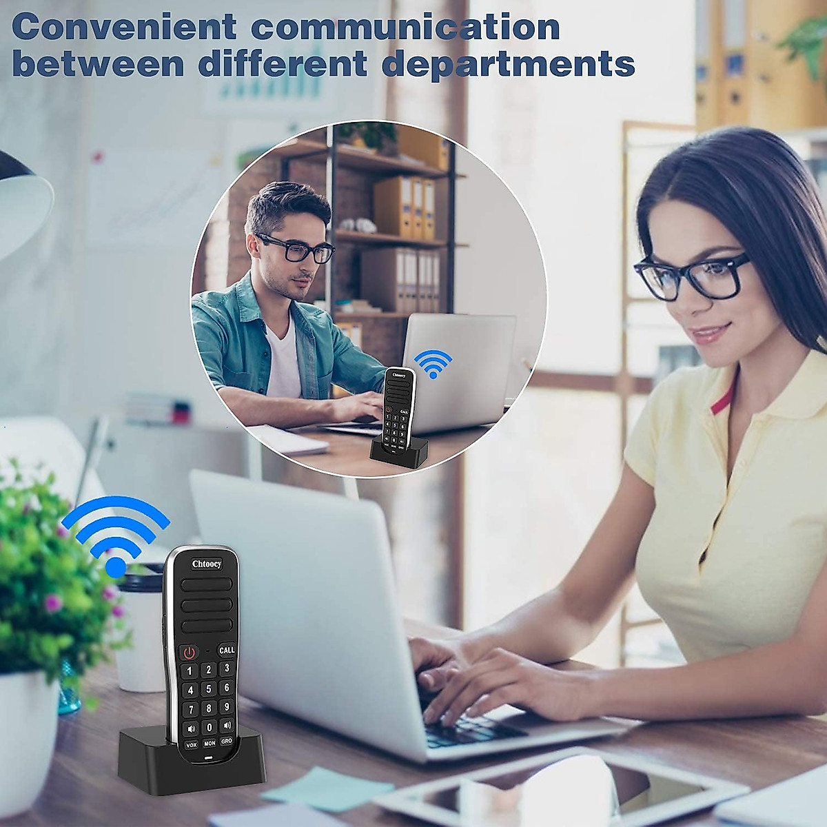 Chtoocy Rechargeable Intercoms Wireless for Home 5280 Feet Range 10 Channel, Handheld Wireless Intercom System for Home Business Office, Room to Room Communication System Expandable (4 Packs, Black)