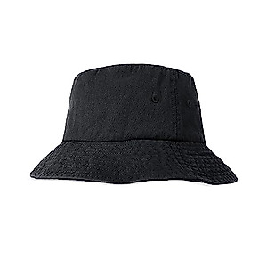Camptrace Bucket Hat for Women Men Canvas Washed Cotton Trendy Distressed Womens Summer Beach Sun Hats with Detachable String (Black, Large)