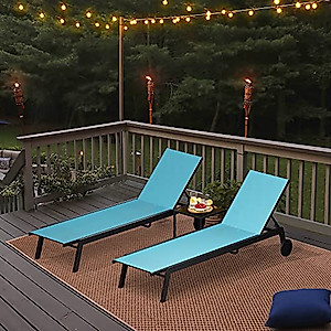 YITAHOME Outdoor Chaise Lounge Chairs Set with Side Table, Adjustable Backrest Poolside Loungers with Aluminum Frame/Textilene Fabric/Wheels for Pool Beach Patio Lawn Porch (Blue)