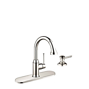 Talis C Prep Polished Nickel Kitchen Faucet + Soap Dispenser + Base Plate