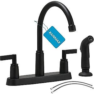 KINFAUCET Modern 2 Handle Kitchen Sink Faucet with Side Sprayer, High Arc 360 Swivel Stainless Steel 3 or 4 Hole Kitchen Faucet for Rv Camper Laundry Utility Bar Sinks, Matte Black
