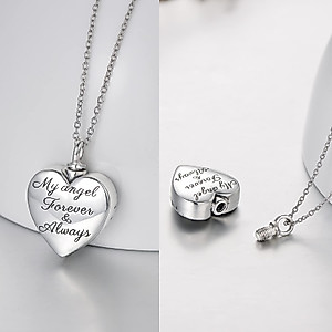 LONAGO Angel Wing Heart Urn Necklace for Ashes Silver Heart Wing Urn Necklace Keepsake Cremation Jewelry for Women