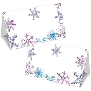 Whaline 50Pcs Christmas Place Cards Blue Purple Snowflake Seating Tent Name Cards Xmas Blank Folded Seat Assignment Setting Label for Wedding Baby Shower Party Supply