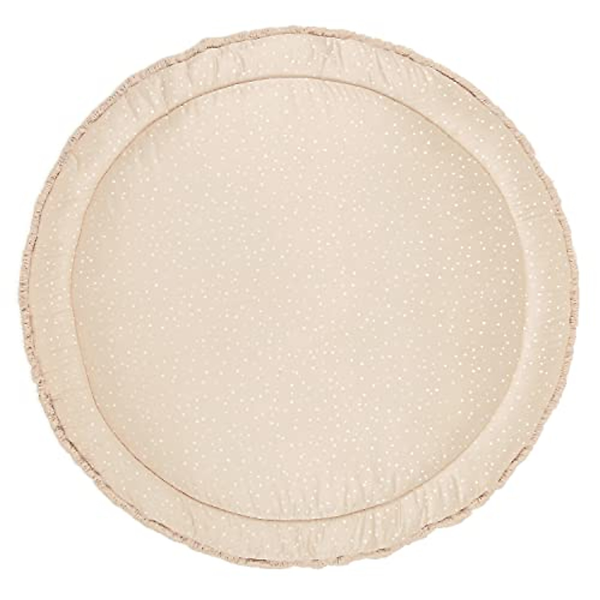 Makemake Organics Organic Play Mat GOTS Certified Organic Cotton Nursery Floor Rug Washable Reversible Non Toxic Activity Mat Tummy Time Crawling Pad Thick Quilted (Round 48", Polka Dots + Solid Oat)