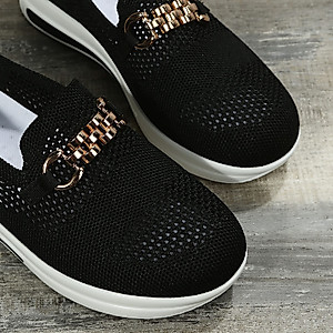 JWSVBF Summer Shoes Women's Athletic Braided Shallow Mouth Chains Deco Platform Sandals, Breathable Lightweight Running Fashion Sneakers, Slip On Comfy Non-Slip Travel Unisex Loafers Black