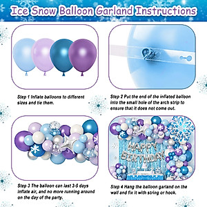 116Pcs Froozen Balloon Garland Arch Kit, Snowflake Blue Purple Confetti Balloons Fringe Curtain for Winter Wonderland Christmas Baby Shower Snow Princess Froozen Birthday Party Supplies Decorations