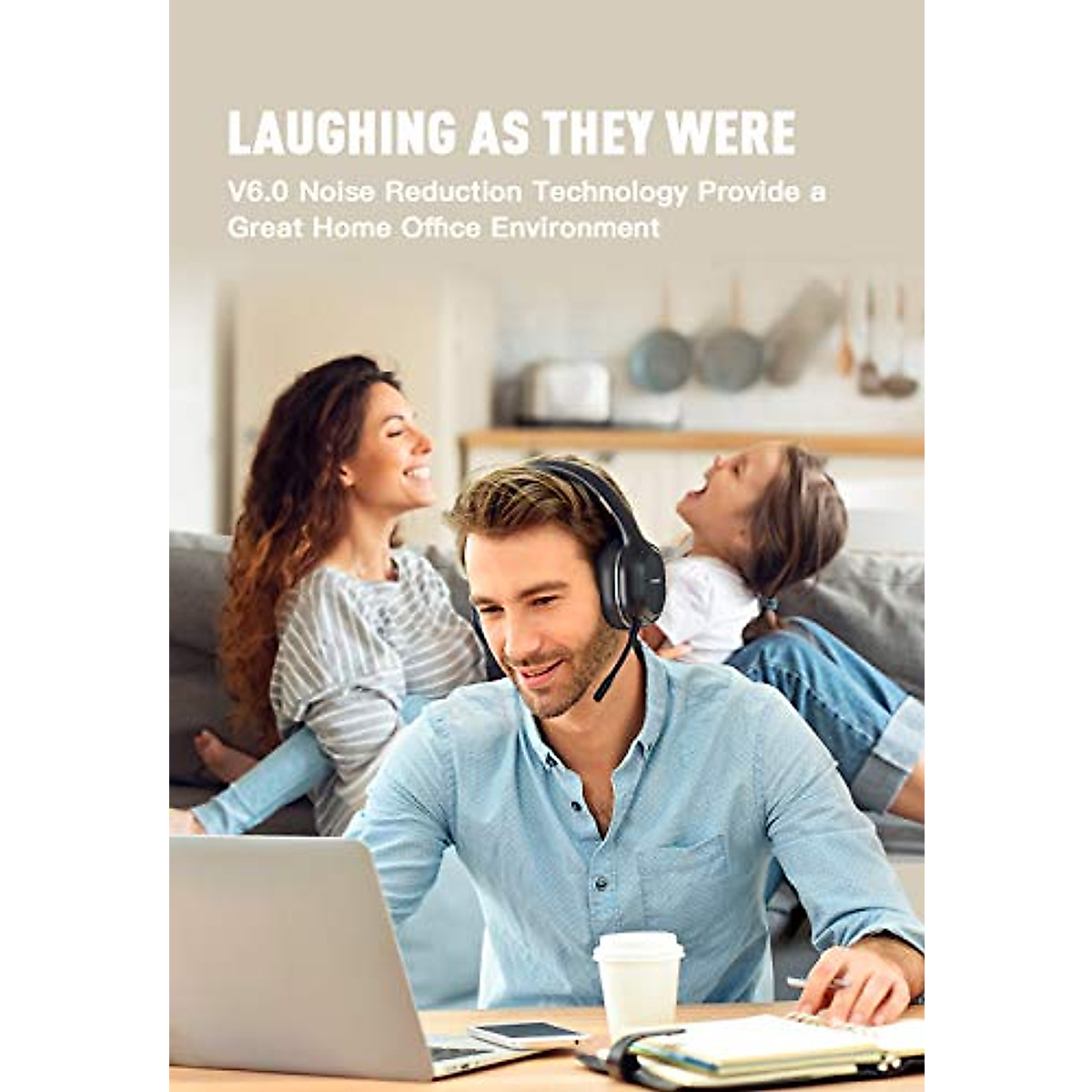 COOSII P80C Bluetooth Headphones Wireless with Dual Microphone for Home Office Online Class, Over Ear Soft Stereo Headsets, 40H Playtime for Laptop Chromebook Cellphone Skype Zoom Calls-Without Dongle