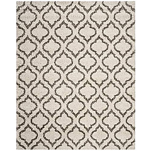SAFAVIEH Hudson Shag Collection Area Rug - 8' x 10', Ivory & Grey, Moroccan Design, Non-Shedding & Easy Care, 2-inch Thick Ideal for High Traffic Areas in Living Room, Bedroom (SGH284A)