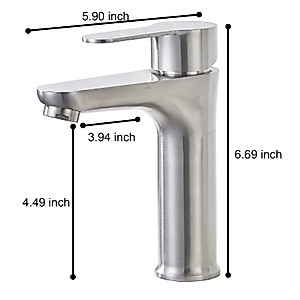 VAPSINT Brushed Nickel Bathroom Faucets, Single Hole Single Handle Bathroom Sink Faucet, Commercial Stainless Steel 1 Hole Bathroom Vanity RV Sink Faucet with Water Supply Lines
