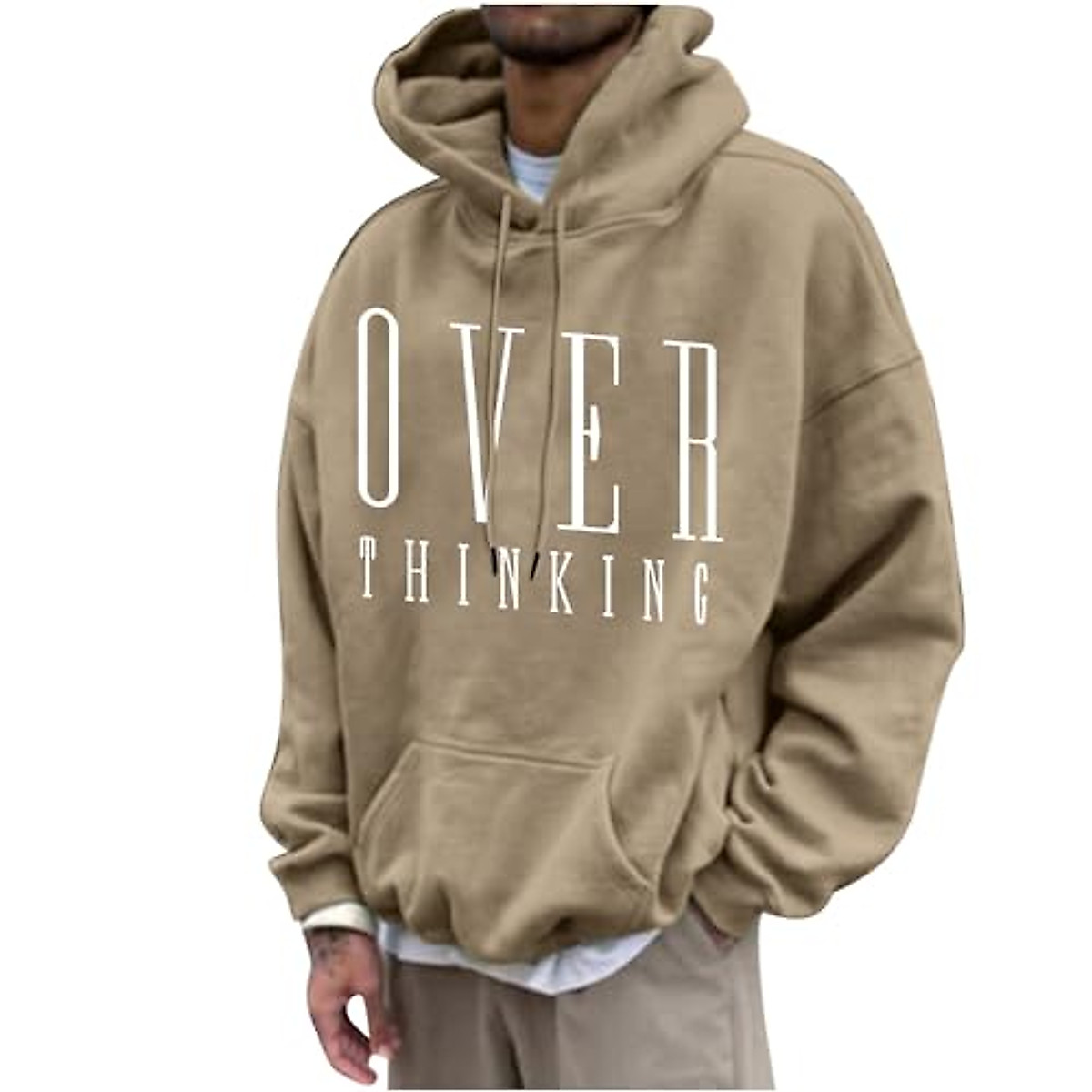 Muscularfit deals clearance 4xl Sweatshirts for Men Big and Tall Gym Workout Hoodie Casual Long Sleeve Lightweight Athletic Hooded Sweatshirt crewneck sweatshirts graphic plus size Beige L