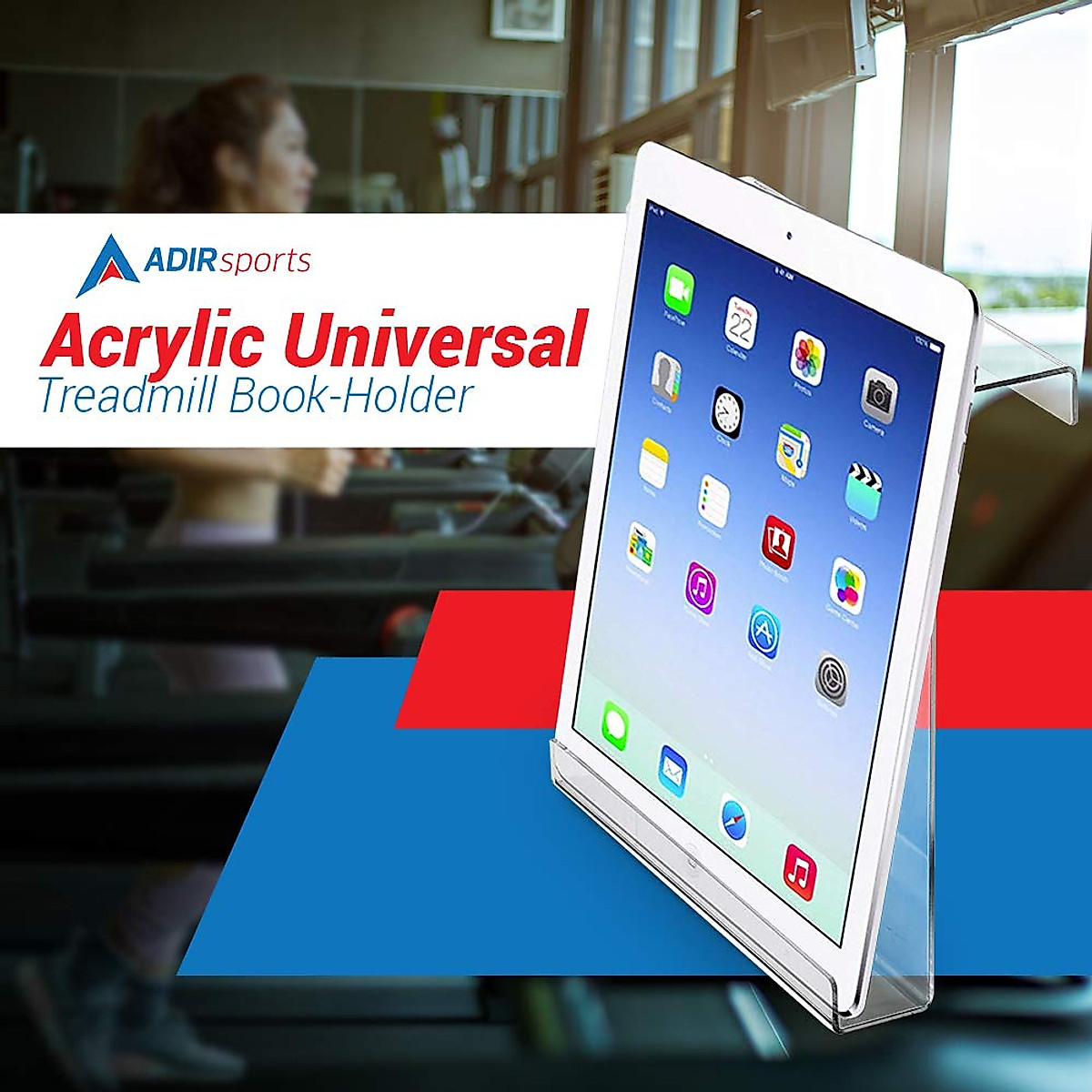 Adir Treadmill Tablet Holder - Exercise Bike Reading Stand/Acrylic Book Holder - Clear Acrylic Stand for Ipad, Tablet, Magazines and Books (9x11x 3.5 Inches)
