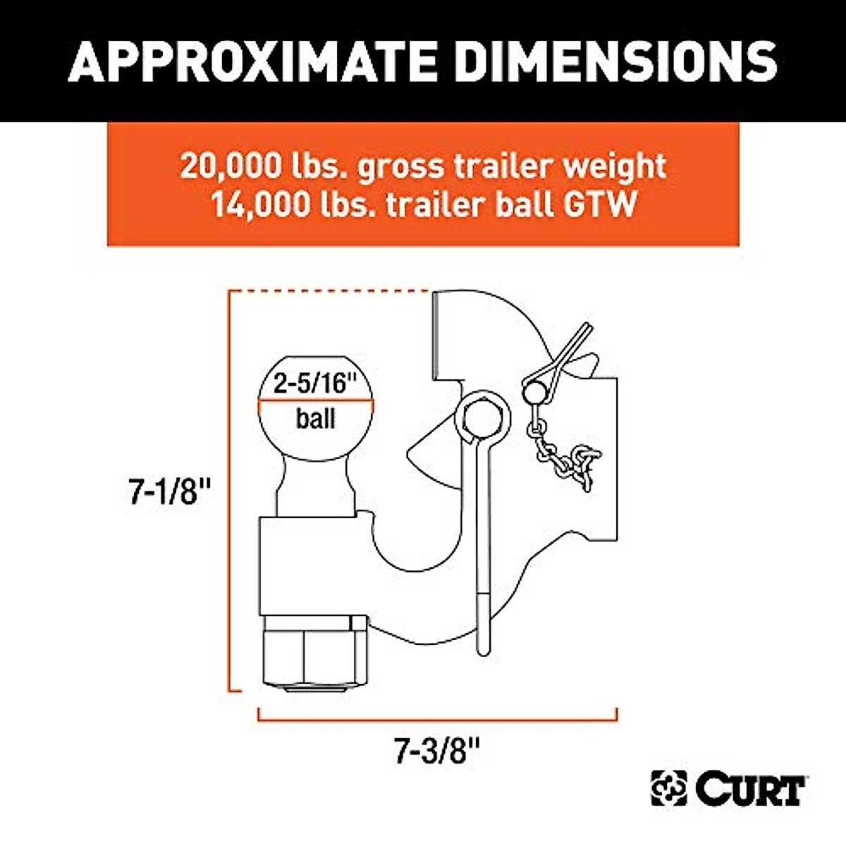 CURT 48410 SecureLatch 2-5/16-Inch Ball and Pintle Hitch Hook Combination, 20,000 Pounds, Mount Required