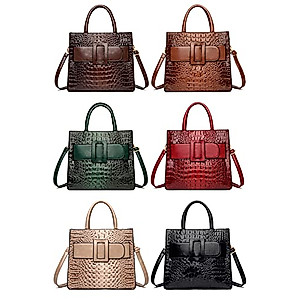 GJGJTER Vintage Top-handle Handbags Purse Satchel for Women PU Crocodile Pattern Tote Commuter Bag Crossbody Shoulder Bag-Coffee