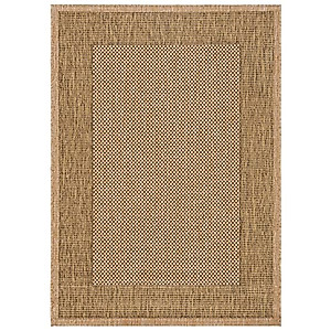 SAFAVIEH Courtyard Collection 4' x 5'7" Natural / Gold CY7987 Indoor/ Outdoor Waterproof Easy-Cleaning Patio Backyard Mudroom Accent-Rug