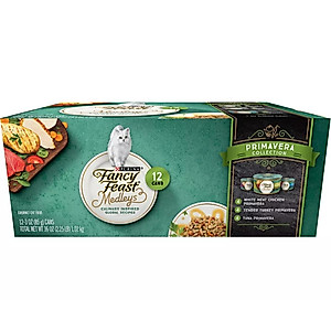 Fancy Feast Elegant Medleys Primavera Collection Cat Food Variety Pack 12-3 oz. Cans [Contains: 4 Each: Tender Turkey Primavera, Tuna Primavera, and White Meat Chicken Primavera]