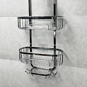 HOPOPRO Hanging Shower Organizer, Over Head Shower Caddy Bathroom Shower Storage Rack Basket with Hooks for Sponge or Towels No Drilling & Rustproof, Chrome