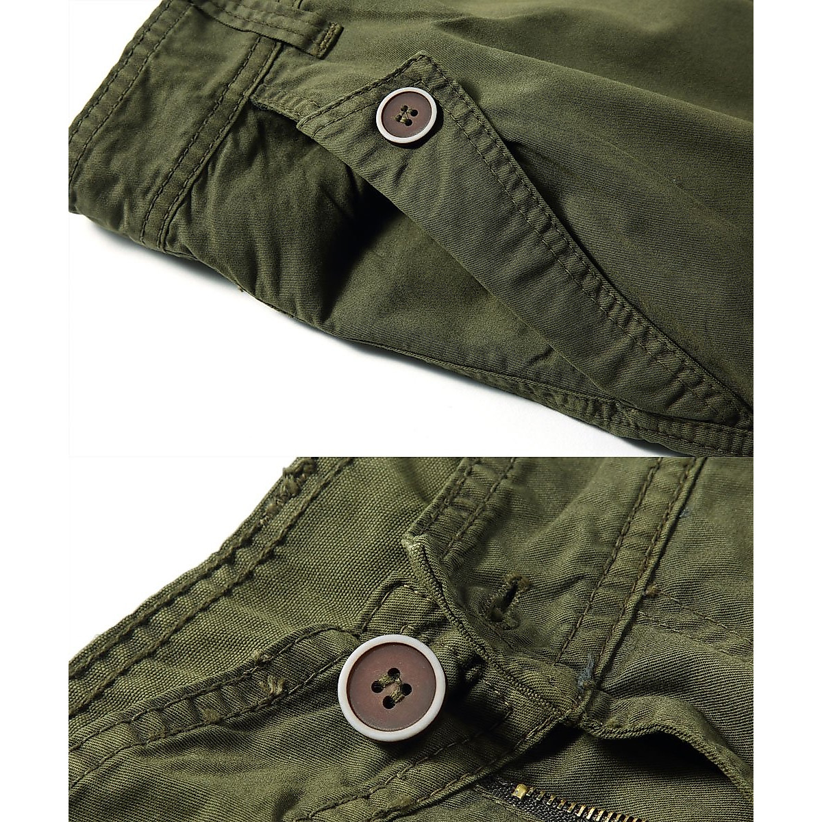 FOURSTEEDS Women's Casual Fitted Multi-Pockets Camouflage Twill Bermuda Cargo Shorts Army Green US 16