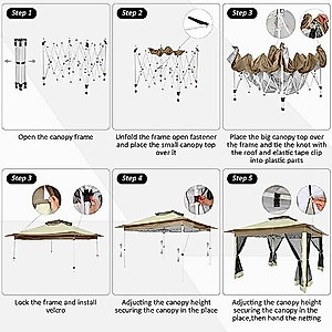 HOTEEL Gazebos 12x12 Gazebo with Mosquito Netting Pop Up Gazebo Base 10x10 Patio Gazebo Canopy with Mosquito Net Screened Gazebo with Vented Top,Storage Bag and 4 Weights for Backyard(Khaki)