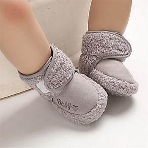 COSANKIM Baby Booties Newborn Boys Girls Fleece Boots Non Slip Grippers Stay On Slipper Socks Infant First Walker Winter Warm Crib Shoes(3-6 months infant, 09 Grey)