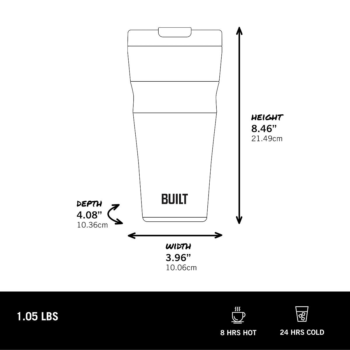 BUILT 24oz Shasta Double Wall Vacuum Insulated Stainless Steel Tumbler with Easy to Clean Flip to Open Lid, Marshmallow