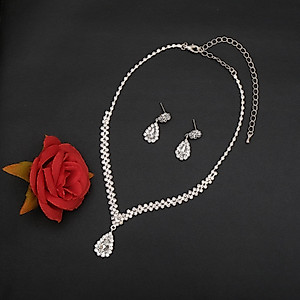 HONGLU Elegant Bridal Crystal Necklace Earrings Bracelet Set Wedding Jewelry Sets Choker Necklace Prom Costume Accessories for Bride Bridemaids Women