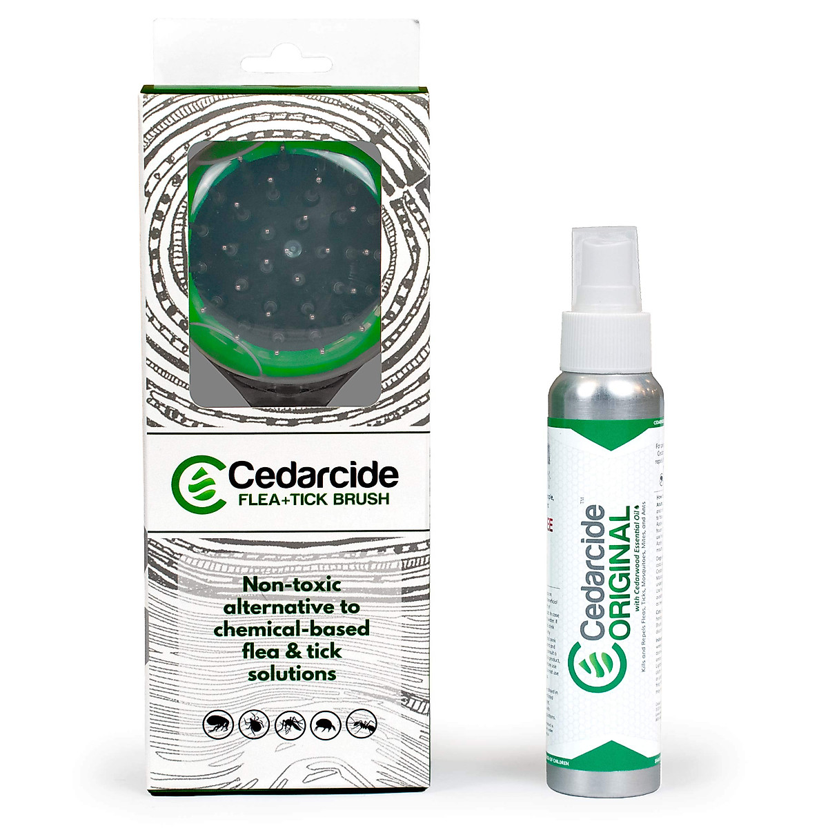 Cedarcide Flea + Tick Pet Brush (4 oz Pack) | Durable Grooming Brush Effectively Applies Cedarcide Original Biting Insect Spray to Kill + Repel Fleas Ticks & Mosquitoes |for Cats and Dogs