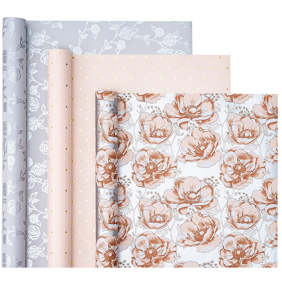 WRAPAHOLIC Wedding Wrapping Paper Roll - Mini Roll - 3 Rolls - 17 Inch x 120 Inch Per roll - Elegant Floral and Lace Printed Design for Bridal Shower, Birthday, Holiday, Baby Shower
