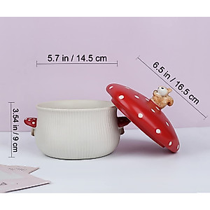 RESVUGA Large Soup Bowl, Double Mushroom Handle & Mushroom Lid - Safety Matt Ceramics 32oz Noodles Bowls, Use for Stew, Salad, Porridge & More.