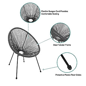 voqoomkl 3-Piece Outdoor Acapulco Chair, All-Weather Weave Lounge Chair,Patio Conversation Bistro Set with Glass Top Table,Balcony Chair Egg Chairs for Porch, Lawn, Balcony, Poolside Seating
