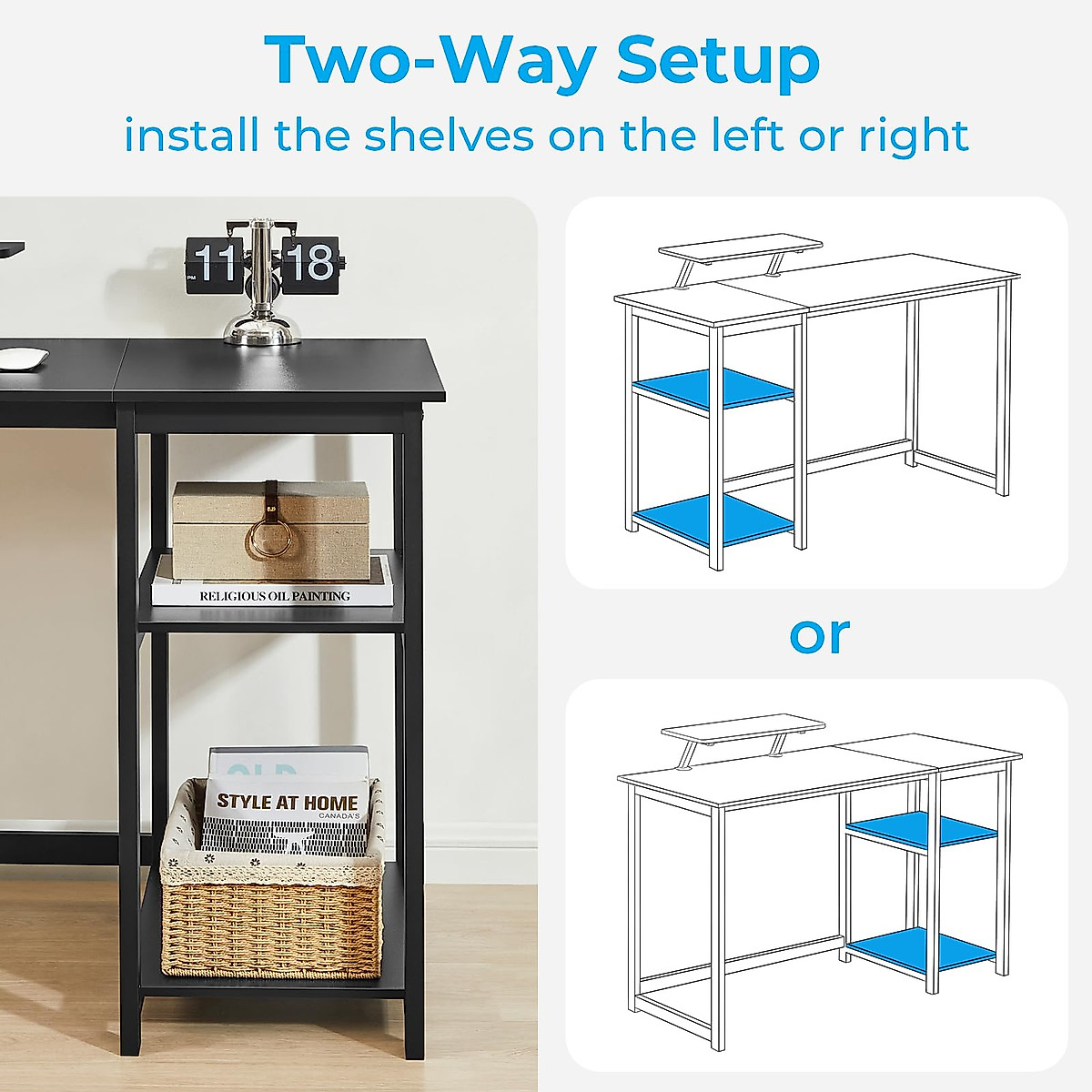 GreenForest Computer Home Office Desk with Monitor Stand and Storage Shelves on Left or Right Side, Printer Stand with Storage Shelf, 49.2 inch Large Tall 4 Tier Printer Table for Home Office Organiza