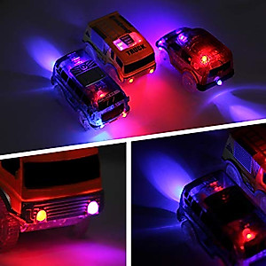 Track Cars Only, Flex Track Race Cars Replacement Glow in the Dark, Battery Operated Snap N Glow Ttrax Cars for Track Accessories with 5 Flashing LED Lights up, Compatible with Tracks for Kids (3pack)