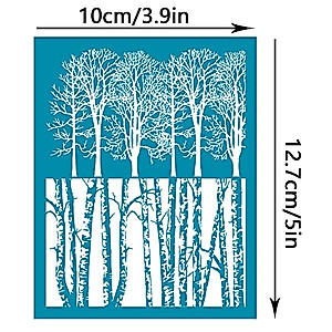 OLYCRAFT 4x5 Inch Clay Stencils Birch Tree Pattern Silk Screen Printing Stencils Forest Mesh Transfer Stencils Reusable Washable Mesh Stencil for Polymer Clay Jewelry Earrings Making