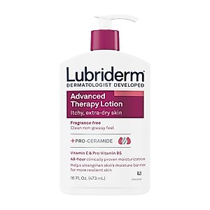 Lubriderm Advanced Therapy Fragrance Free Moisturizing Hand & Body Lotion + Pro-Ceramide with Vitamins E & Pro-Vitamin B5, Intense Hydration for Itchy, Extra Dry Skin, Non-Greasy, 16 fl. oz