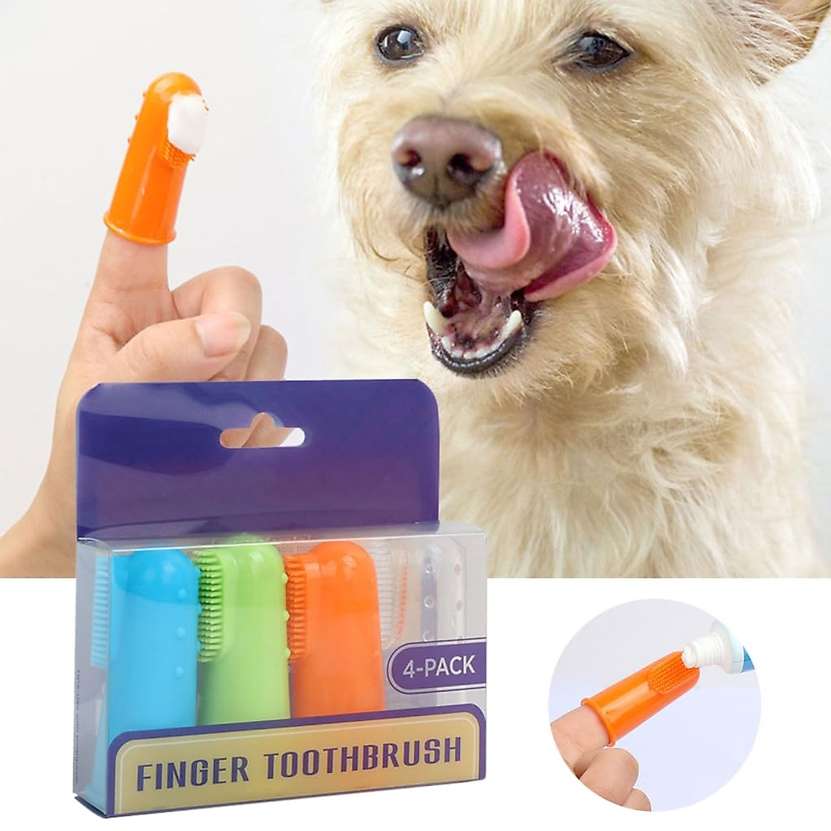 Ralondbey 4PCS/Set Dog Finger Toothbrush for Pet Tooth Tool Pet Small Toothbrush Cat Brush Bad Breath Teeth Care Supplies