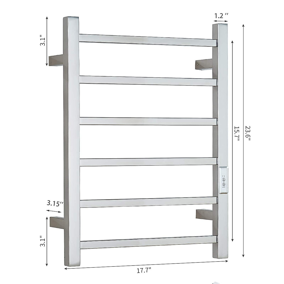 FUREX Towel Warmer 6 Bar Electric Heated Towel Rack Wall Mount Plug-in/Bath Towel Heater (Mirror Polish - Timer)