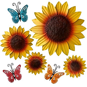 INNOBOUTIQUE Sunflower Wall Decor Patio Decor Sunflower Kitchen Decor Outdoor Wall Decor Metal Flower Wall Decor Outdoor Metal Wall Art Metal Flowers Outdoor Decor Butterfly Wall Decor 7 pieces