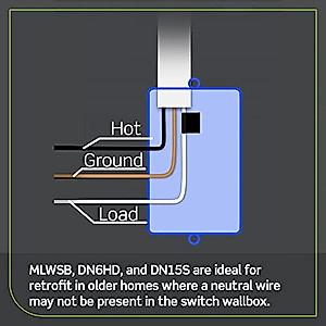 Leviton DN6HD-2RW Decora Smart No-Neutral 600W Dimmer, Requires MLWSB Wi-Fi Bridge to Work with My Leviton, Alexa, Hey Google, HomeKit/Siri, White