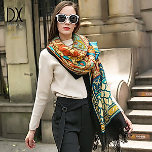 DANA XU 100% Merino Wool Extra Large Pashmina Blanket Travel Scarf Cashmere Wrap for Women Fall Winter Oversize Shawl Floral