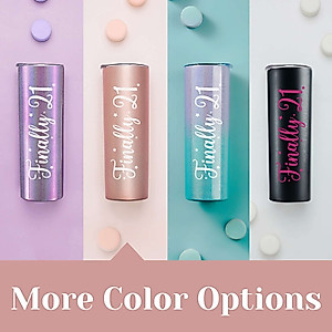 Onebttl 21st Birthday Gifts for Women, Girl, Her - Finally 21-20oz/590ml Stainless Steel Insulated Tumbler with Straw, Lid, Message Card - (Rose Gold)