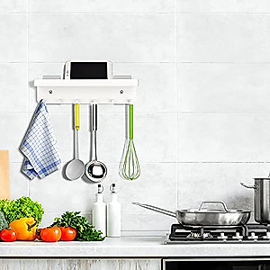 SCHANGMY Key Holder for Wall,Self-Adhesive White Shelf with 6 Hooks,Wall Mounted Key Rack and Mail Storage Tray