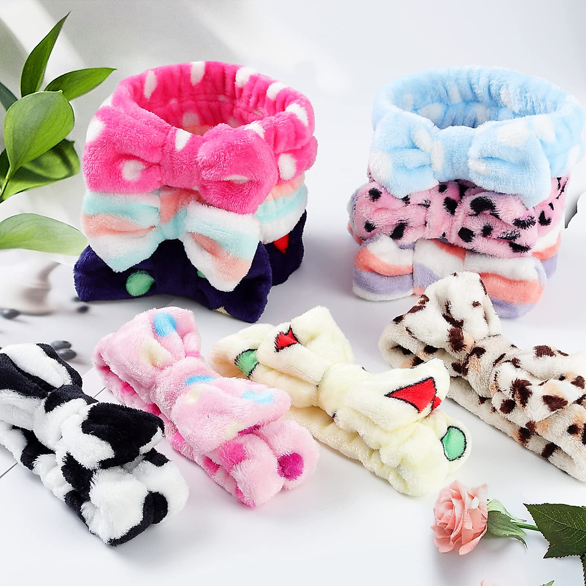 LAXIZAR 10 PCS Bow Headbands Shower Spa Headbands Headwraps for Women Washing Face Hair Band