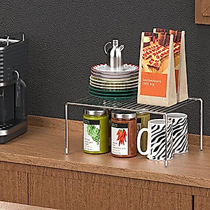 GEDLIRE Kitchen Cabinet Shelf Organizer Set of 2, Large (15.7 x 9.4 inch) Metal Wire Pantry Storage Shelves, Dish Plate Racks for Cabinets, Freezer, Counter, Cupboard Organizers and Storage, Chrome