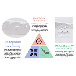 [HomTory] NO DRILLING Nail Free Stemware Wine Glass Metal Hanger Rack Organiser with 4 S-Hooks Combo - Holds Wine Glass, Mug, Utensil, Kitchenware, Stemware for Cabinet, Bar, Shelf, Kitchen