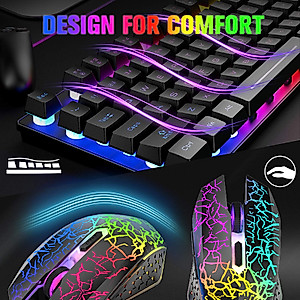 ZIYOU LANG Wireless Gaming Keyboard Mouse and Wired Headphone with Ergonomic 87Key Rainbow Backlight Rechargeable 3800mAh Battery Mechanical Anti-ghosting Mouse pad for PC Laptop Gamer Typist(Black)