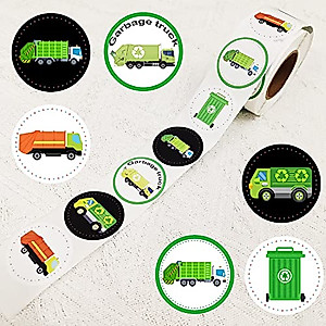 ATSMOICY 500PCS Garbage Truck Themed Party Decorations Labels Roll Stickers - Rubbish Truck Themed Baby Shower Birthday Waste Management Recycling Party Supplies Decorations Favors Stickers