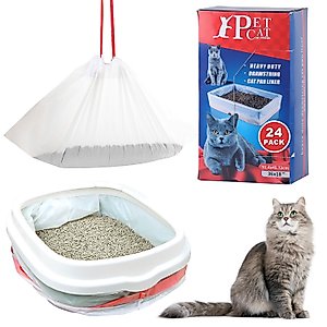 Jumbo Cat Litter Box Liners with Drawstring, 24 Count Extra Thick and Durable Litter Box Liner Bag Disposable Waste Bags for Home/Kitchen Trash Cans (36" x 18")