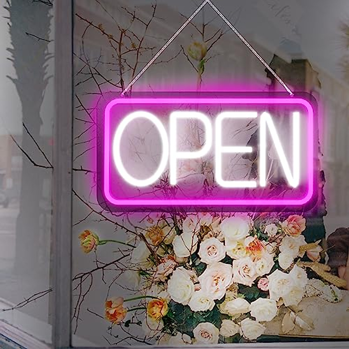 LED Open Signs for Business Ultra Bright Lighted Sign Open neon 16.5“ × 9”with ON/OFF Switch adapter for store window display, Party Bar Salon Hotel (White & Pink)