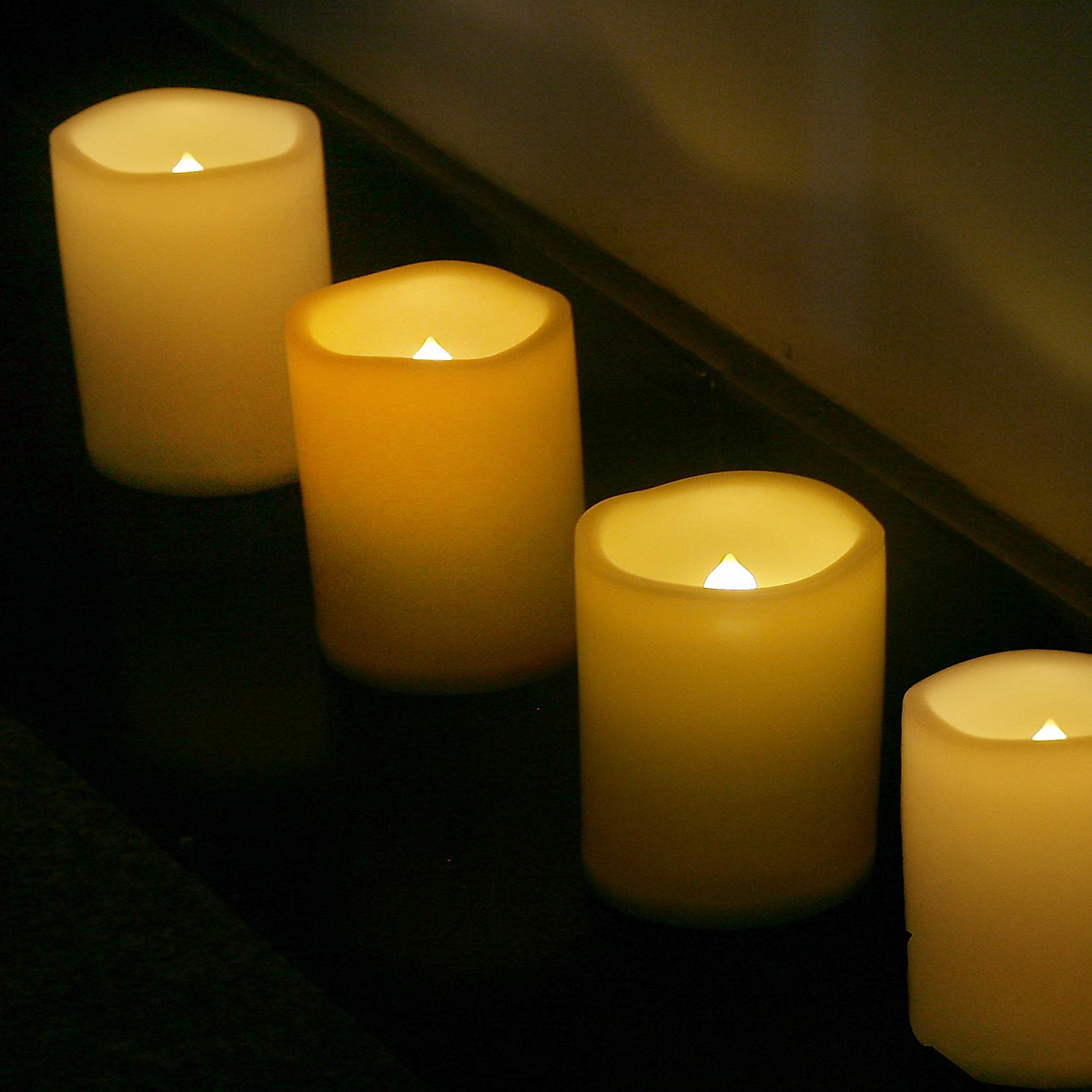 Waterproof Battery Operated LED Pillar Candle Outdoor Flameless Flickering Plastic Resin Electric Light with Timer for Birthday Baby Party Wedding Decoration Patio Garden Home Decor 3x4 Inches